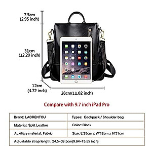 LAORENTOU Women Soft Leather Backpack Cowhide Antitheft Rucksack Ladies Shoulder Bag Medium