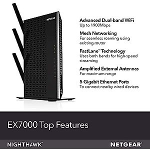 NETGEAR WiFi Mesh Range Extender EX7000 - Coverage up to 2100 sq.ft. and 35 devices with AC1900 Dual Band Wireless Signal Booster & Repeater (up to 1900Mbps speed), plus Mesh Smart Roaming