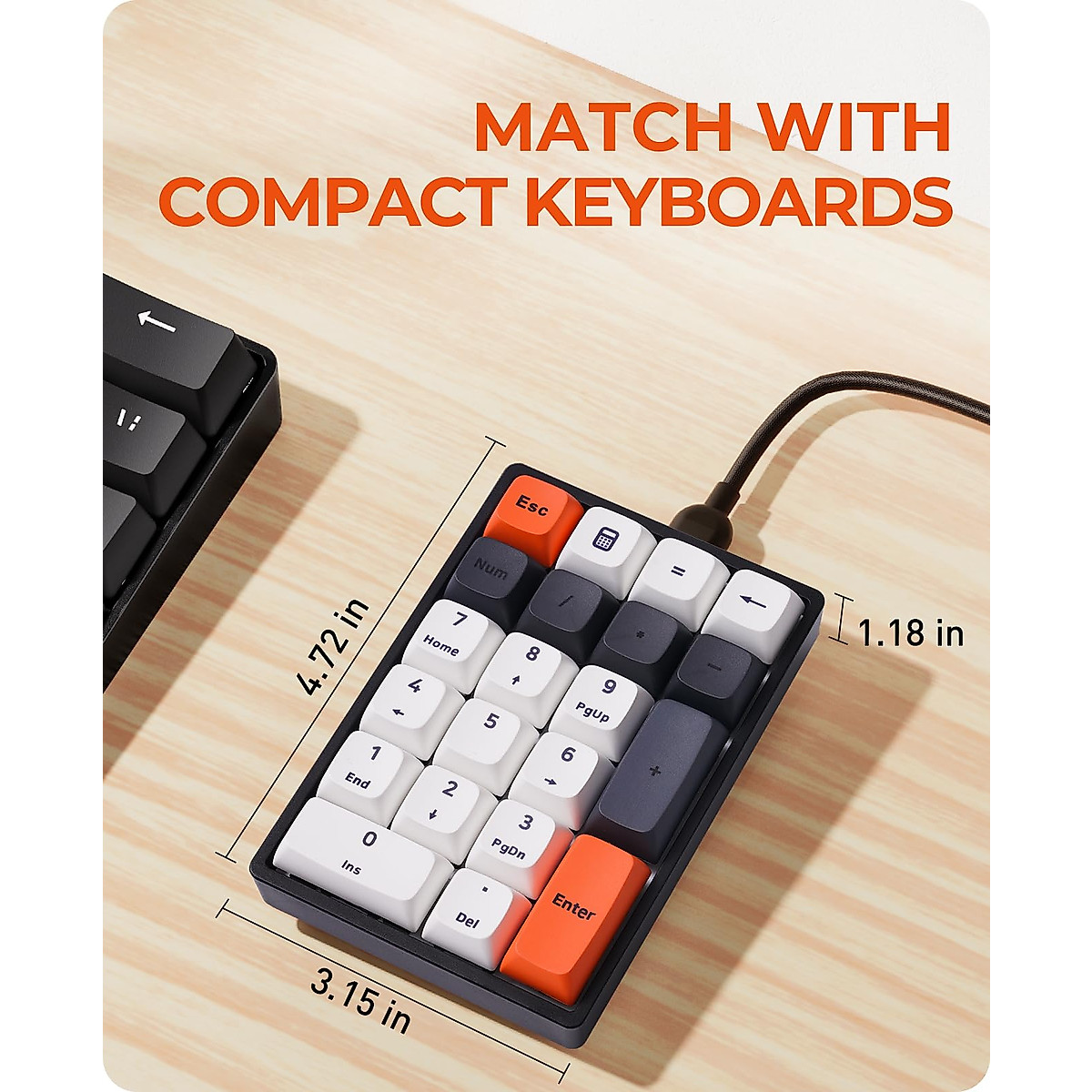 Number Pad HAVIT Mechanical Numeric Keypad with GATERON Optical Red Switches Hot Swappable Keypad Type-C USB-A Wired PBT Keycaps 21 Keys Numpad for Laptop Computer