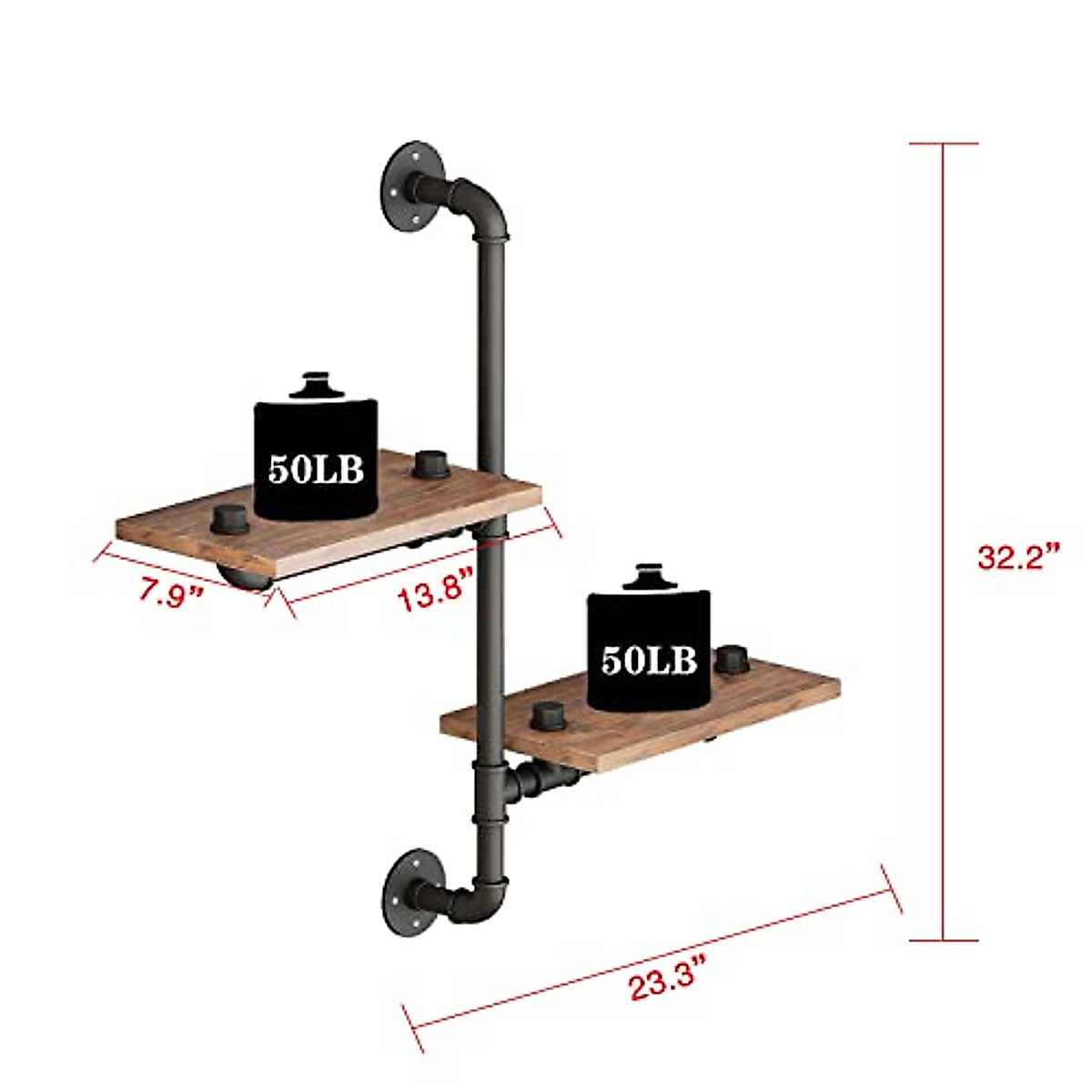 MAIKAILUN 5 Tiers Industrial Floating Pipe Wall Mounted Shelves and 2 Tiers Bundle