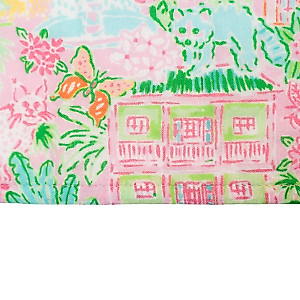 TWIG & BALE Colorful Pink Baby Blanket - 47" x 43" - Organic Cotton Muslin - Southern Preppy Charleston with Row Houses, Dolphin, Alligator, Birds, Floral Print Girl Baby Swaddle Blanket