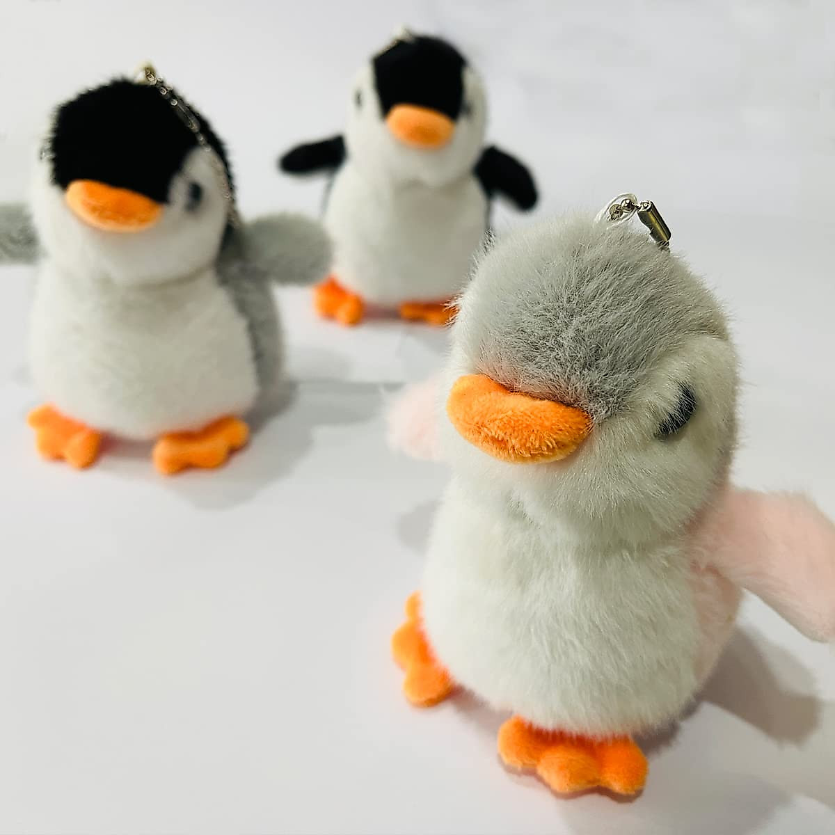 Alodidae 9 Pcs Mini Penguin Stuffed Animal Plush Keychain Toys Cute Penguin Gifts Penguin Party Supplies Small Penguin Hanging Pendant for Bag Christmas Tree (Black Pink Grey)