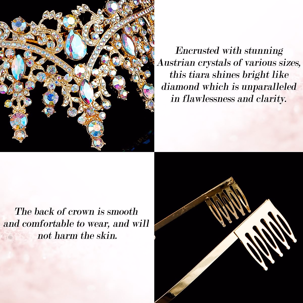 TOBATOBA Rhinestone Gold Crown for Women Gold Tiara Birthday Queen Crown Wedding Tiara for Women Crystal Tiaras and Crowns Royal Princess Quinceanera Headpiece for Prom Pageant Bride Halloween Cosplay