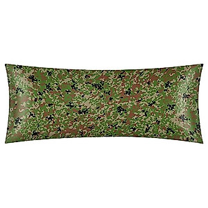 Camo Forest Body Pillow Covers Decorative Soft Bedding Satin Pillowcase with Zipper Closure Cooling Breathable Long Pillow Case-21"x 54"