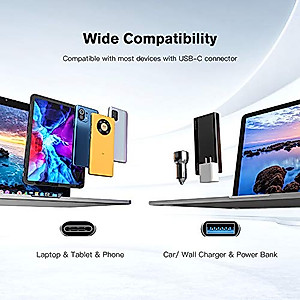 LamToon Short USB Type C Cable, 5Gbps Data Sync Android Auto Cable 3A USB to USB C 3.1 Fast/Quick Charge Cable Unique FPC Flat Design for Galaxy S10+ S9, Note 9 8, LG V20, Google Pixel, Power Bank