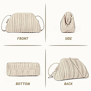 GLITZALL Clutch Purse and Dumpling Bag for Women,Designer Cloud Handbag and Ruched Bag with Detachable Shoulder Strap,Soft PU Leather (Beige)
