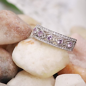 Dazzlingrock Collection 2.2 mm Each Round Pink Sapphire & White Diamond Ladies Anniversary Wedding Band | 925 Sterling Silver, Size 6.5