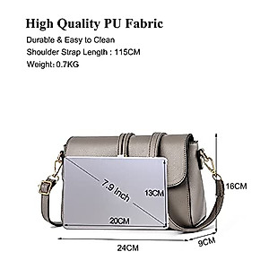 FANDARE Ladies Shoulder bag Womens Crossbody Bag Women Business Satchel Messenger Bag Travel Shopping Cross-Body Handbags Waterproof PU Leather Light Gray