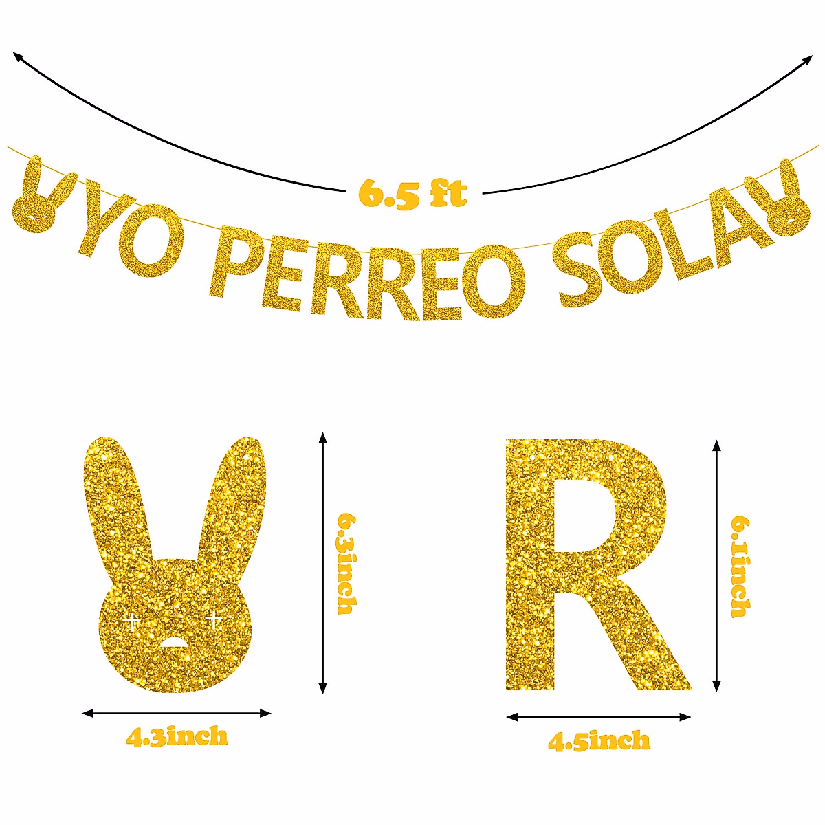 GROBRO7 YO Perreo Sola Banners Gold Glitter Banner Home Decoration Photo Booth Props 6.5ft Pre-Assembled Garland Party Favor for Music Themed Bachelorette Wedding Bridal Shower Engagement Decor
