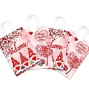 Valentines Day Gnomes Paper Bags  12 Pack Valentine Day Gnomes Gift Bags for Kids Party Valentine Paper Goodie Bags Valentine Cookie Candy Bags with Handles for Valentine Party Decoration Supplies