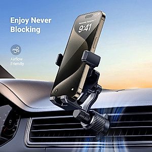 UGREEN Car Phone Holder Vent Phone Mount, Never Blocking Air Vent Clip Cell Phone Holder Compatible with iPhone 15 14 13 12 Pro Max Mini Plus, iPhone 11 SE XS XR 8 7 6 6S Smartphone, Black