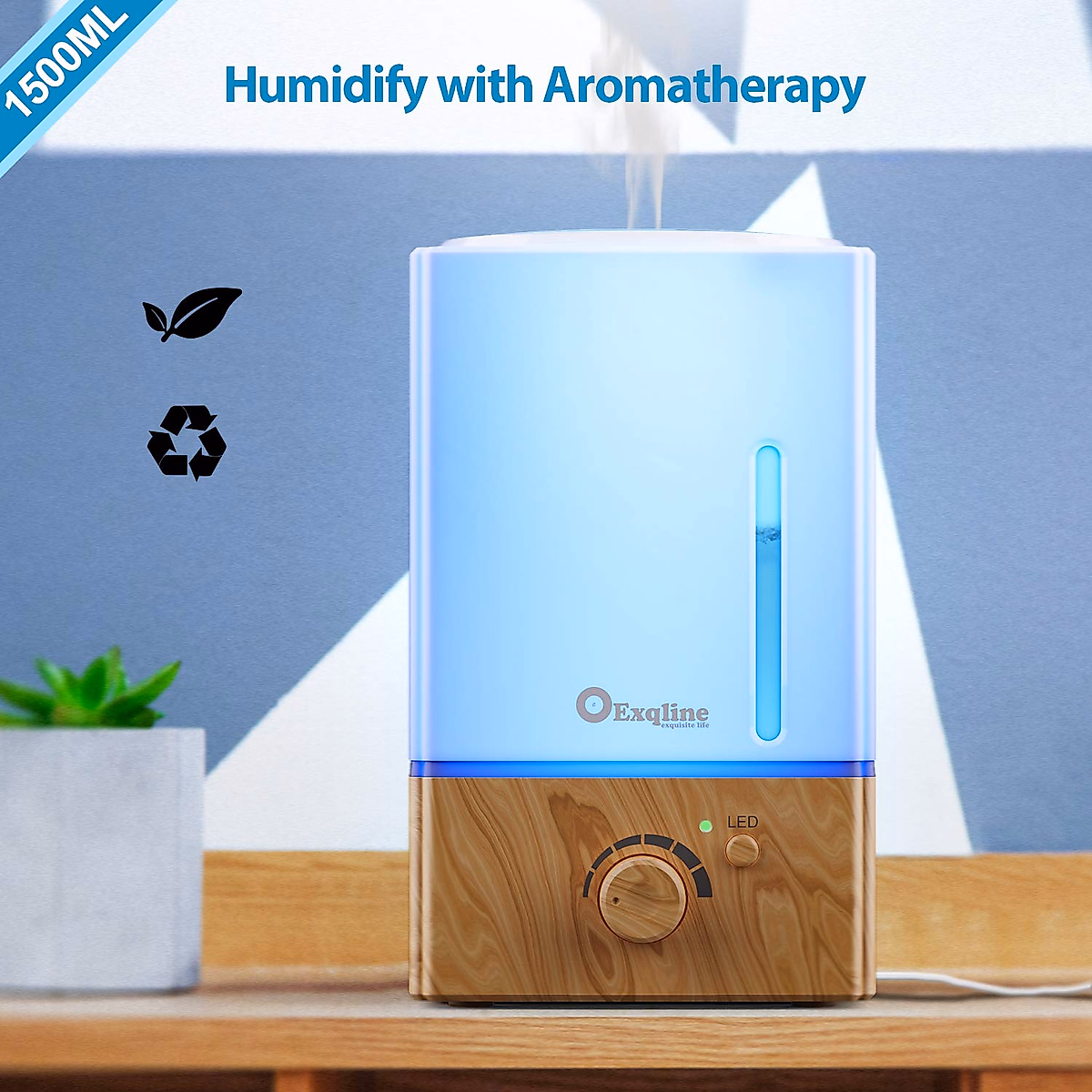 1500ml Aroma Essential Oil Diffuser Large – Exqline Diffuser for Essential Oils Large Room Large Aromatherapy Diffuser Large Room Unique Diffuser Humidifier for Essential Oils (Wood Grain)