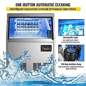 Stainless Steel Commercial Ice Maker Machine with 33LB Bin, Automatic Operation, Water Filter, Scoop, Connection Hose - Makes 120-130LBS/24H - Ideal for Home Bar