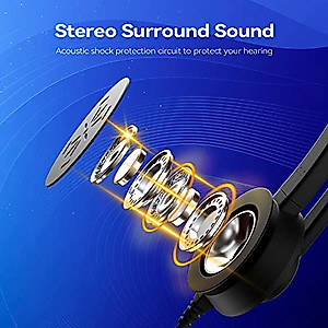 Voistek 3.5mm Phone Headset with Microphone Noise Cancelling & Call Controls, Computer Headphone with Microphone for PC iPhone Laptop Business Skype Softphone Call Center Office - Monaural