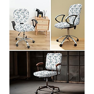 Leaves Birds Office Chair Cover Stretchable Computer Chair Seat Cover Backrest Slipcovers, Stretchable Rotating Desk Chair Seat Cushion Split Protectors Farmhouse Country Rustic Botanical Plant