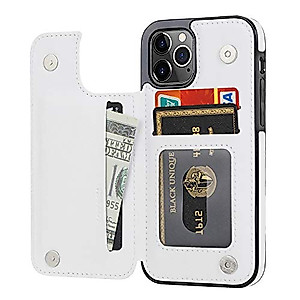 JOYAKI Wallet Case Compatible with iPhone 12 Pro/12,Slim Protective case with Card Holder,Premium PU Leather Kickstand Card Slots Case with a Screen Protective Glass for iPhone 12pro/12(6.1")-White