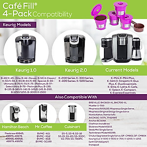 Cafe Fill 4-Pack Reusable Refillable Coffee Pod Filter Capsules Plus Coffee Scoop by Perfect Pod - Compatible with Keurig and Select Single Serve Coffee Makers, Replacement for K-Cups