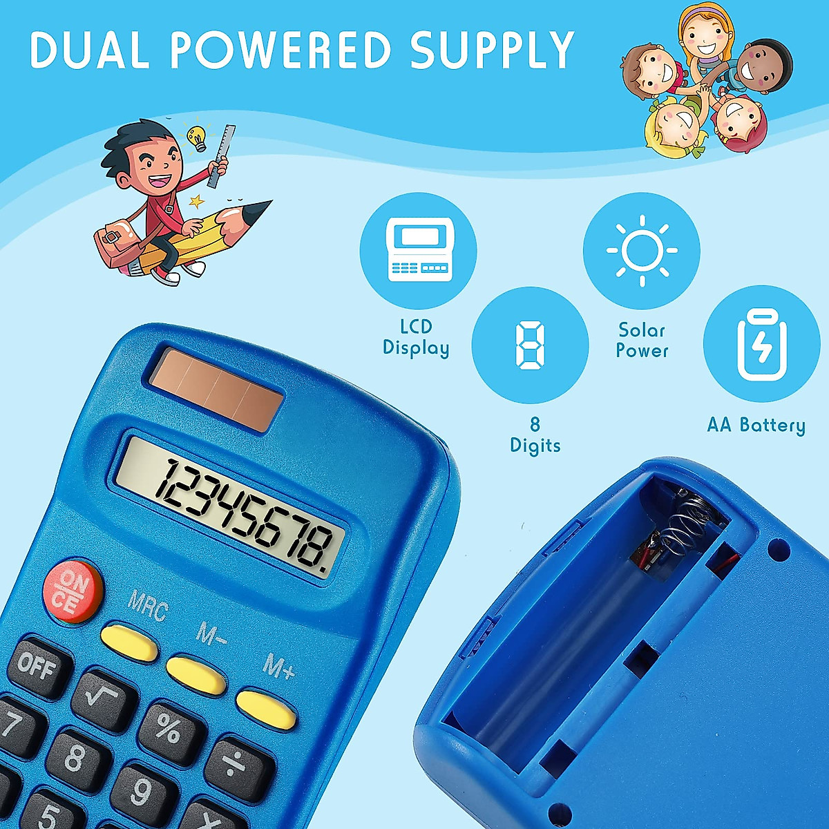 12 Piece Pocket Size Mini Calculators Solar Powered Calculators Handheld 8 Digit Display Basic Calculators Dual Power Basic Calculator Pocket Calculator for Office Students Kids, No Battery