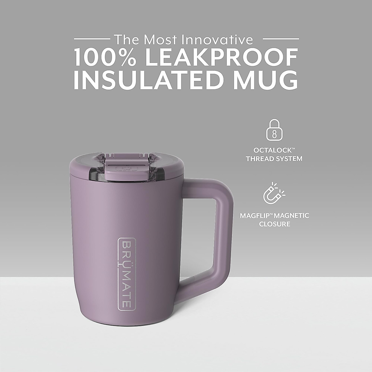 BrüMate Müv - 15oz 100% Leak Proof Insulated Coffee Mug with Handle & Lid - Stainless Steel Coffee Travel Mug - Double Walled Coffee Cup (Lilac Dusk)