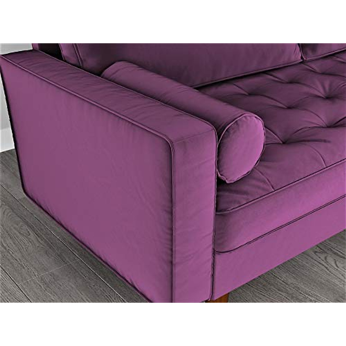 Container Furniture Direct Womble 58 Inch Velvet Loveseat Sofa with Elegant Button Tufted Upholstery, Square Arms, Splayed Wood Legs, Includes Matching Bolster Pillows, Ruby
