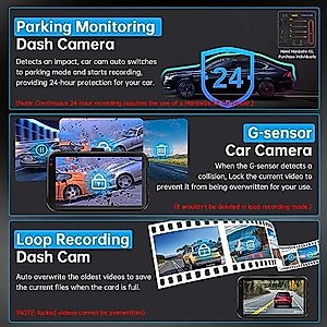 Dash Cam Front and Rear, Dash Camera for Cars WiFi/APP Control Dashcam W/ 64G SD Card, 2.5K Dash Cam Front + 1080P Rear Car Camera W/Super Night Vision, Loop Recording, G-Sensor, Max Support 256GB
