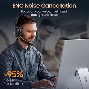 Trucker Bluetooth Headset, Wireless Headset with Mic, Bluetooth Headsets with Dual Noise Cancelling Microphone & Mute Button, 55Hrs Working Time PC Headsets for Cell Phones, Computer, Truck Driver