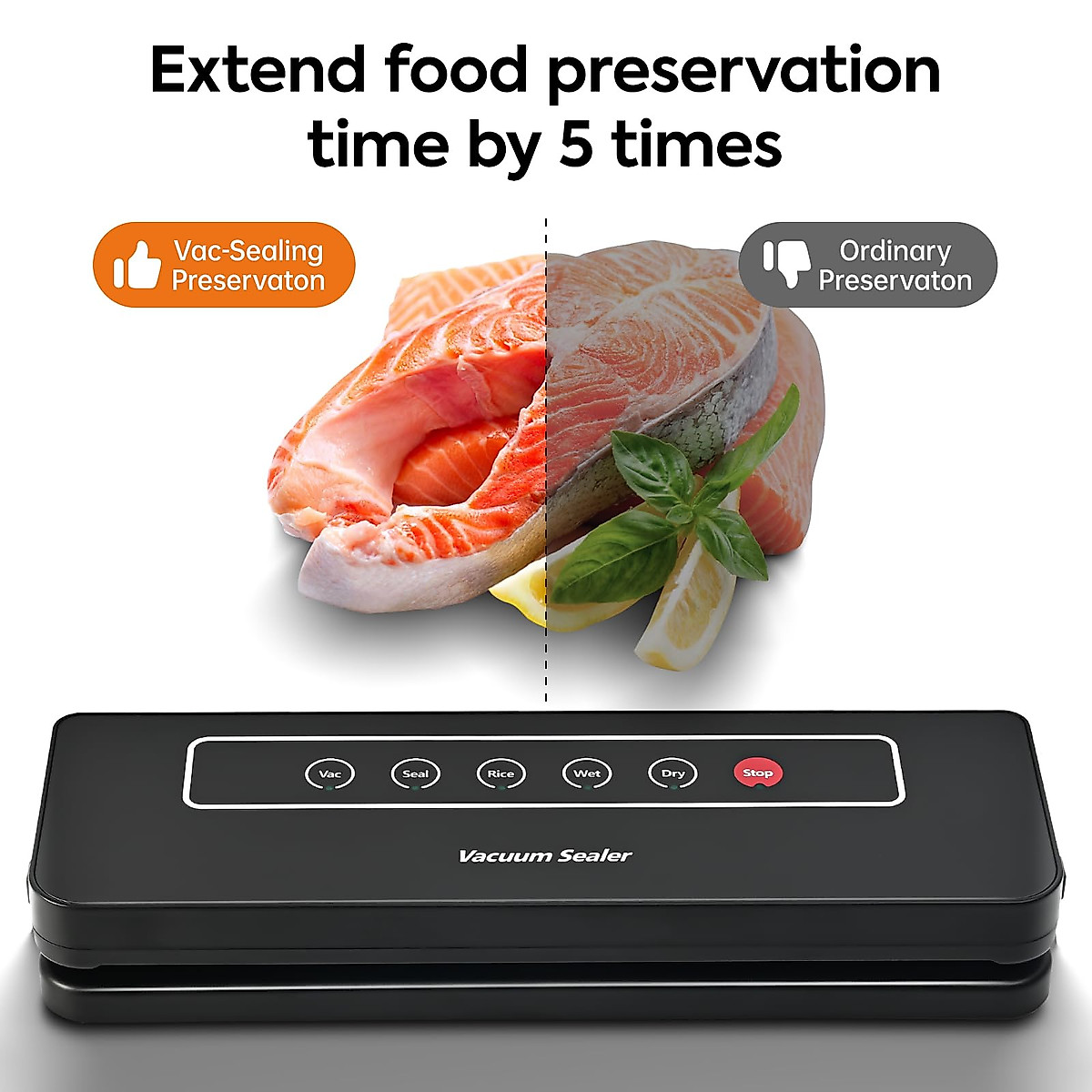 Vacuum Sealer Machine,Food Bag Vacuum Sealer,Food Vacuum Sealer Machine,80 Kpa Powerful Suction,5-in-1 Automatic Compact,Easy to Operate.