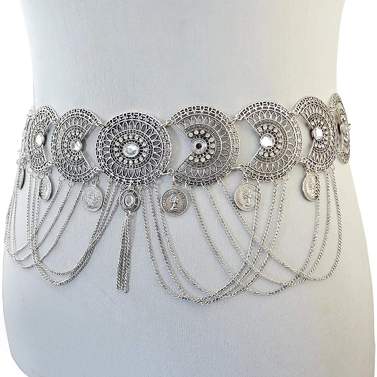Rhinestone Tassel Belt Waist Chain Belly Body Chain Dance Indian Beach Gypsy Jewelry for Women