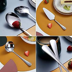 10-Piece Serving Flatware Silverware Set,Stainless Steel Serving Utensil Set,Include Slotted Serving Spoon, Serving Spoon, Cake Server, Serving Fork, Soup Ladle (Silver)