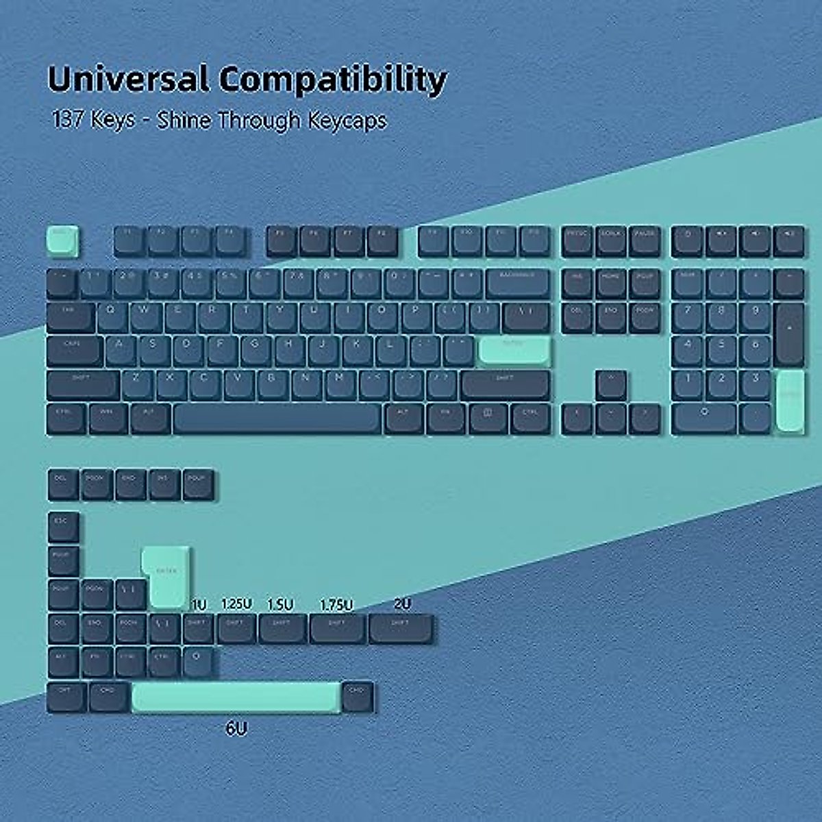 XVX Low Profile Keycaps, 137 Keys Custom Keycaps, Blue Horizon Keyboard Keycaps for 60% 65% 75% 80% 100% Cherry Gateron MX Switches Mechanical Keyboard