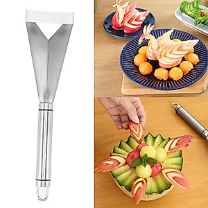 Stainless Steel Fruit Carving Knife, Antislip Engraving Blades Fruit Carving Tool V Shape Channel Knife Triangular Shape Vegetable Knife DIY Food Carving for Home Kitchen