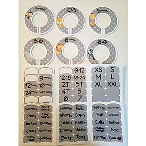 6 Baby Closet Dividers Boy Safari Animals Nursery Clothing Rod Organizer (Gray, 1.5" Rod)