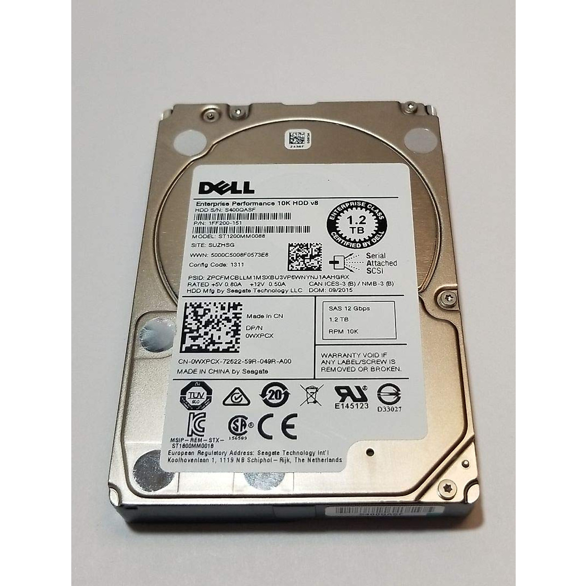 Seagate 1.2TB HDD 10K RPM 2.5" 12Gb/s SAS Hard Disk Drive Model: ST1200MM0088 DP/N: WXPCX