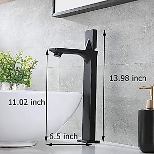 VAPSINT Tall Matte Black Bathroom Vessel Sink Faucet,Modern Single Handle Vessel Faucets Single Hole Vanity Mixer Bowl Tap Bathroom Sink Faucet with Water Hoses