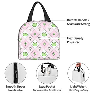 Ucsaxue Green Frog Kawaii Pink Lunch Bag Travel Box Work Bento Cooler Reusable Tote Picnic Boxes Insulated Container Shopping Bags For Adult Women Men