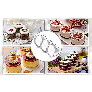 TeamFar 4 Inch Cake Pan, Mini Cake Pan Small Round Baking Tins Set Stainless Steel, For Baking Steaming Serving, Healthy & Sturdy, Easy Clean & Dishwasher Safe - Set of 3