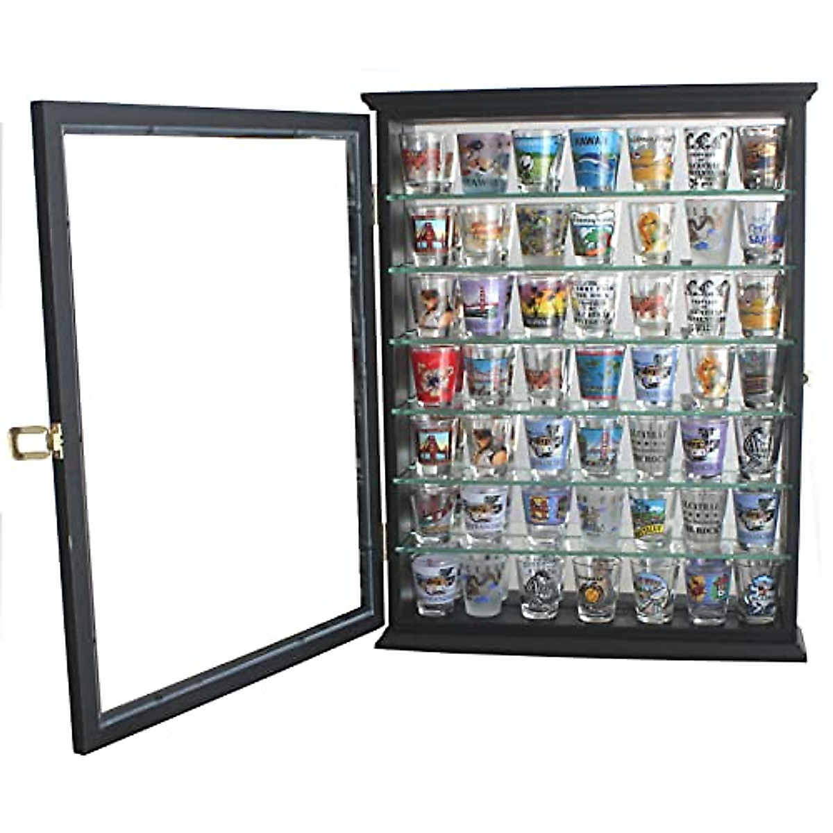 DisplayGifts Shot Glass Display Case Wall & Standing Curio Cabinet Shelf Unit Small Curio Cabinet (Black Finish)