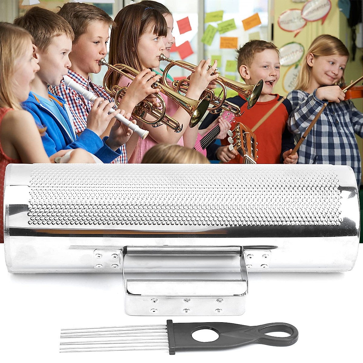 Guiro Shaker with Scraper 4x12in Type A Metal Guiro Shaker Percussion Instrument Music Teaching Aids