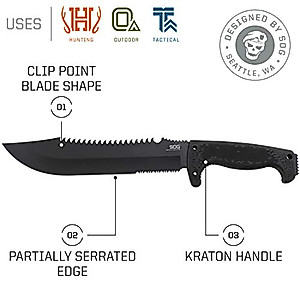 SOG Jungle Primitive Fixed Blade- Field and Camping Tactical Machete with Sheath for Clearing Brush, Full Tang Survival Knife 15.3 Inches (F03TN-CP), Steel,Black