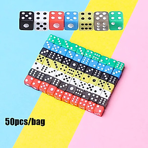U-M 50PCS/Bag 6 Sided Dices Table Games Dice 5MM Acrylic Round Corner Board Game Dice Party Game Dices Portable Cubes Digital Dices Attractive Processed