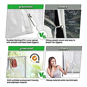 GREENSTELL Clothes Rack with Cover & Tube Bracket, Industrial Pipe Z Base Clothing Garment Rack on Wheels with Brakes, Heavy Duty Sturdy Square Tube Garment Rack White (59x24x68 inch)