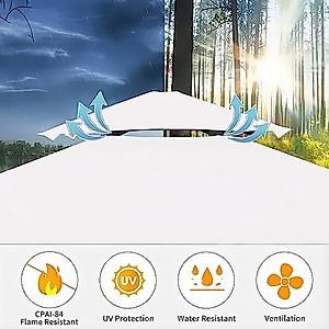 Outdoor Double Tiered Grill Gazebo BBQ Patio Canopy Tent,Party Tent with Pendant Light and Floor Fixing L96 x W60 x H101(White)