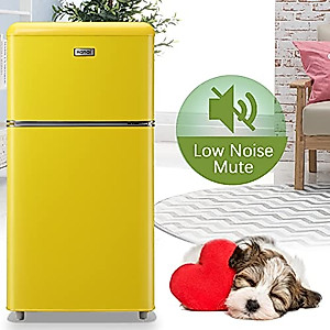 WANAI Compact Mini Refrigerator 3.2 Cu.Ft Small Refrigerator with Freezer, Retro Mini Fridge with Dual Door,7 Adjustable Thermostat, Adjustable Shelves For Dorm, Office Bedroom, Yellow