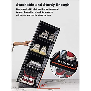 Shoe Organizer with Hard & Thick Plastic Board Shoe Storage Boxes Fits US Size 13, shoe boxes Clear Plastic Stackable Measure L14.2xW11.2xH8.5(inch) For Sneaker High Heel Storage & Display (YW-2PK)
