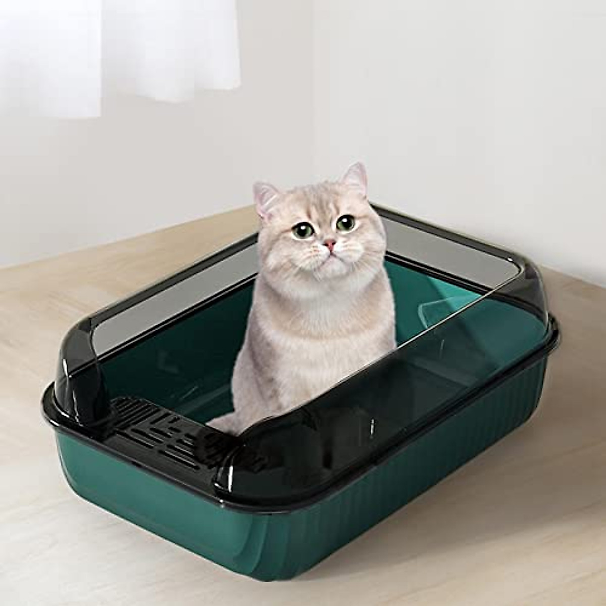 Qianly Cat Litter Box,Cat Toilet,Detachable, Anti Splash,Easy to Clean, Stain Resistant Scatter Shield Kitty Litter Pan Cat Litter Tray Kitty, Green