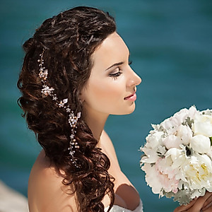 Oriamour Bridal Crystal Headband with Freshwater Pearls Flower Design Wedding Hair Accessories (Gold)