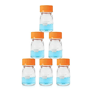 PEKYBIO Glass Media Bottle 100ml Round Storage Bottles 3.3 Borosilicate Glass Regent Bottles with PP GL45 Screw Cap (Pack of 6)
