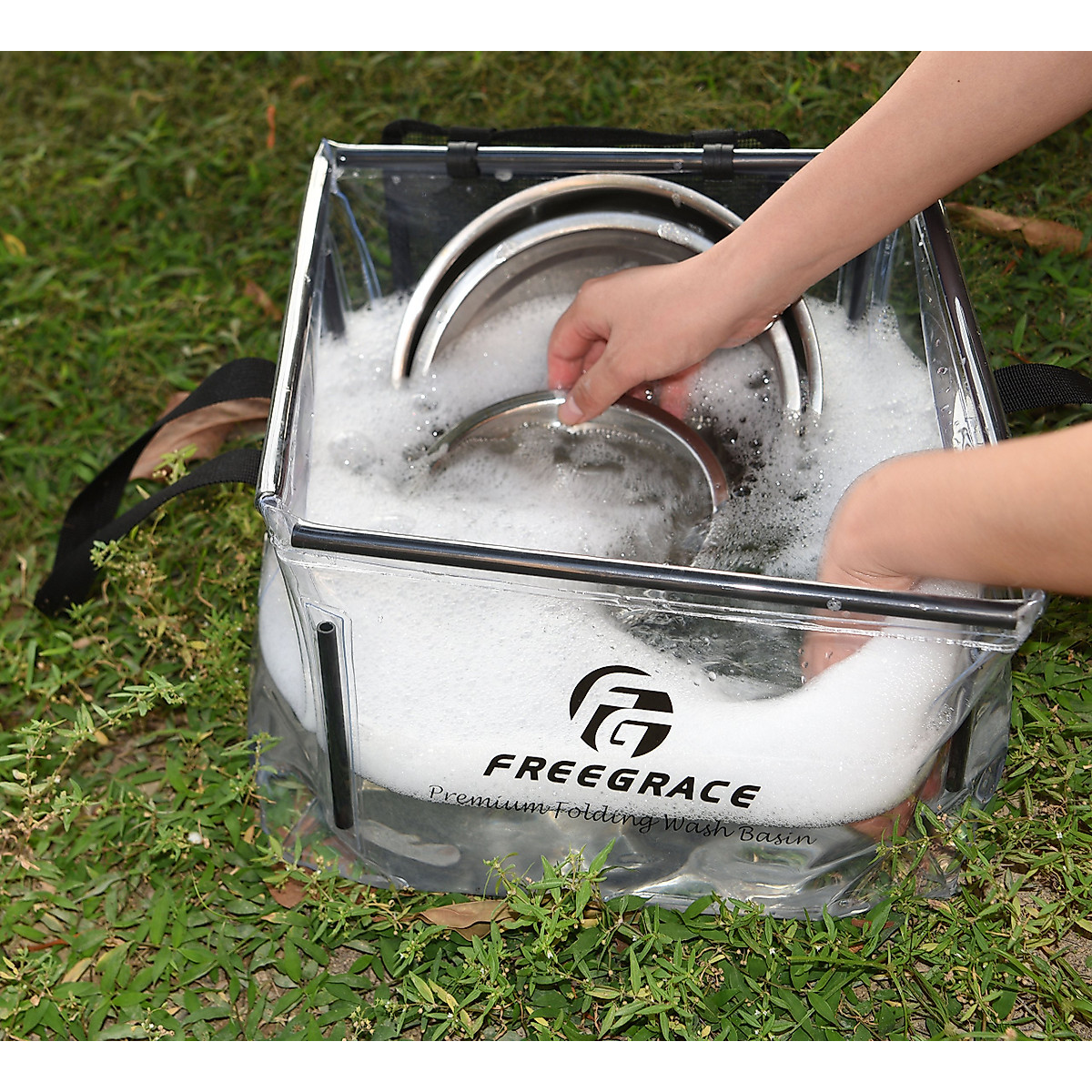 Freegrace Premium Folding Wash Basin - Collapsible Water Sink Container - Lightweight & Durable Transparent Plastic - Wash Dishes Everywhere - Suitable for Camping & Outdoor Activities