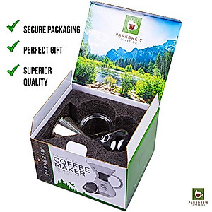 ParkBrew Pour Over Coffee Maker - set includes glass pourover carafe (up to 27 fl. oz.), heat retaining lid, and reusable coffee filter or dripper