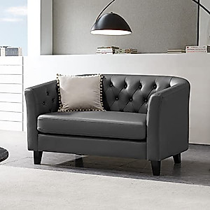 Husbedom 50 Inches Loveseat, Small Air Leather Couch for Small Spaces, Mini Sofa with Button Tufted Décor for Bedroom, Love Seats Furniture, Living Room, Bedroom, Apartment, Dorm, Dark Gray